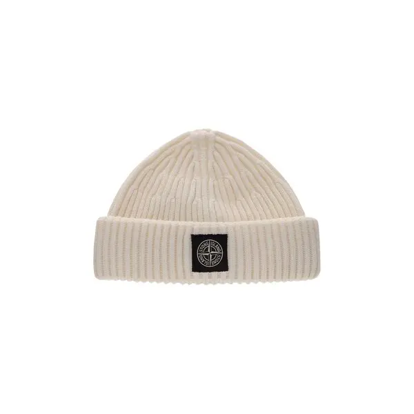 Stone Island Patch Logo Beanie - Cream
