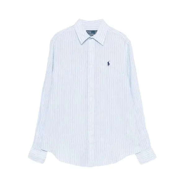 Polo Ralph Lauren Long-sleeve Collared Sport Shirt 'light /white - Blue