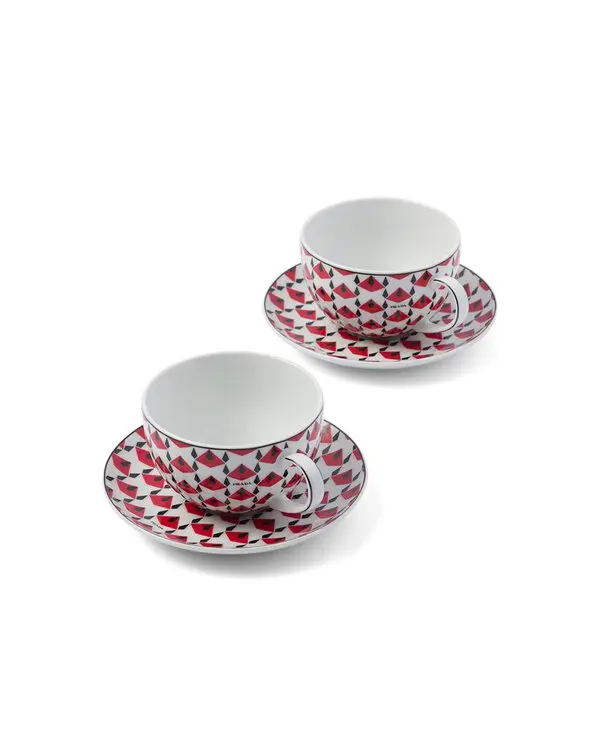 Prada Set Of Two Porcelain Tea Cups Vienna Red