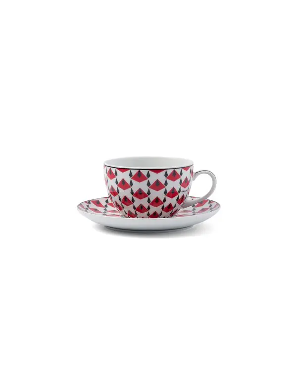 Prada Set Of Two Porcelain Cappuccino Cups Vienna Red - Black