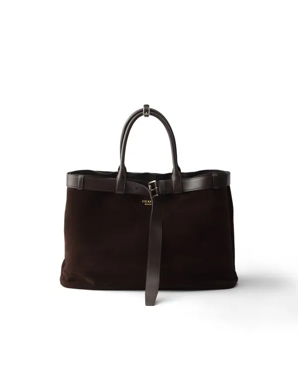 Prada Buckle Suede Bag - Brown