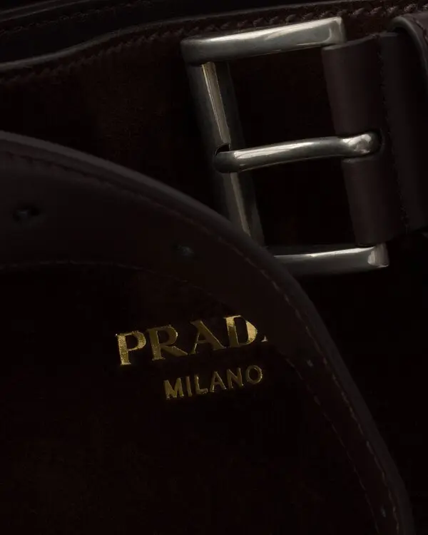 Prada Buckle Suede Bag - Brown