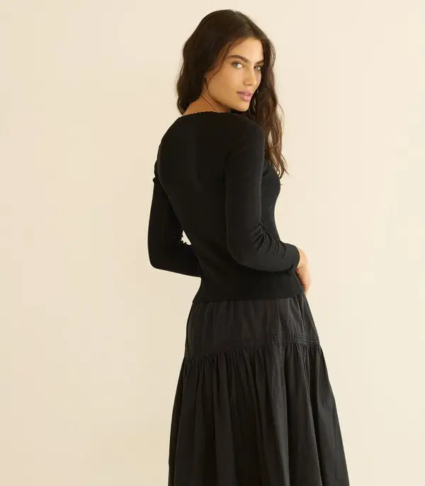 DÔEN Lori Pointelle Button-up Tee - Black