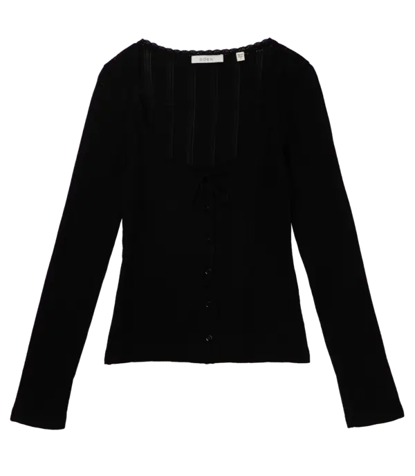 DÔEN Lori Pointelle Button-up Tee - Black