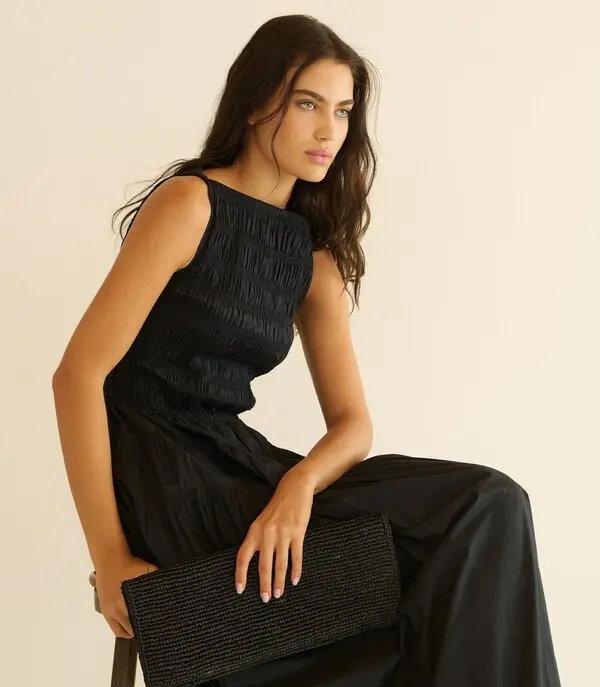 DÔEN Muriel Raffia Clutch - Black Raffia