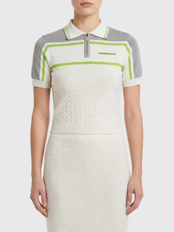 Casablanca Striped Viscose Knit Polo Shirt With Logo