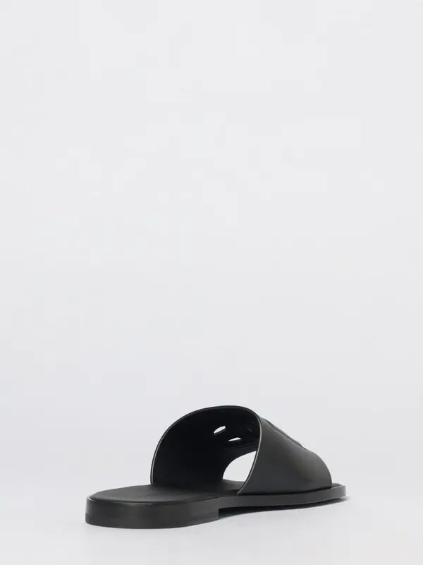 Dolce & Gabbana Smooth Calf Leather Dg Monogram Slides - Black