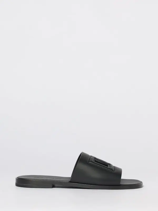 Dolce & Gabbana Smooth Calf Leather Dg Monogram Slides - Black