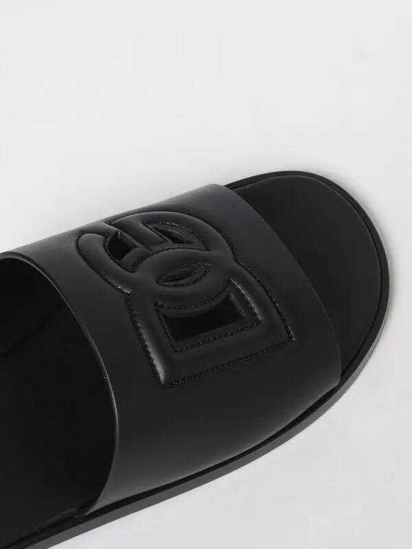 Dolce & Gabbana Smooth Calf Leather Dg Monogram Slides - Black