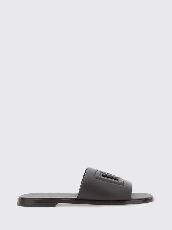 Dolce & Gabbana Calfskin Slides With Dg Monogram Detail - Brown