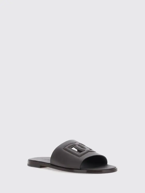 Dolce & Gabbana Calfskin Slides With Dg Monogram Detail - Brown