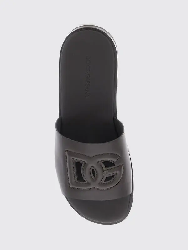 Dolce & Gabbana Calfskin Slides With Dg Monogram Detail - Brown