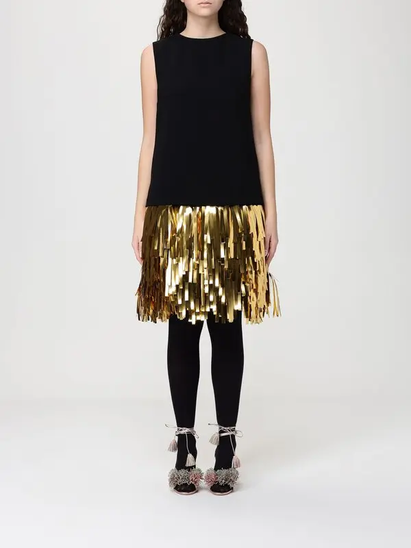 Moschino Sleeveless Midi Dress With Fringe - Gold