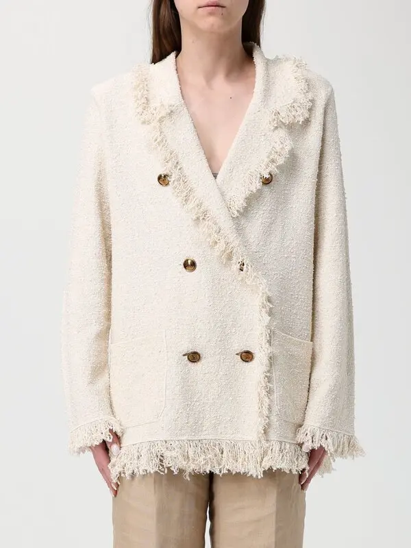 Elisabetta Franchi Double-breasted Bouclé Knit Blazer With Fringes