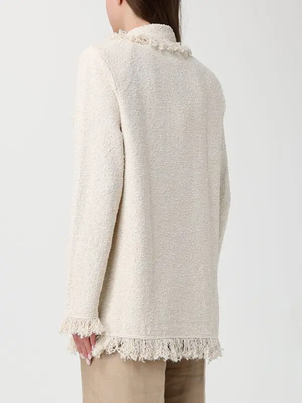 Elisabetta Franchi Double-breasted Bouclé Knit Blazer With Fringes
