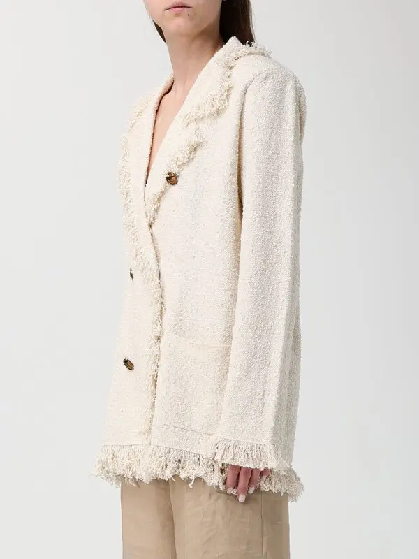 Elisabetta Franchi Double-breasted Bouclé Knit Blazer With Fringes