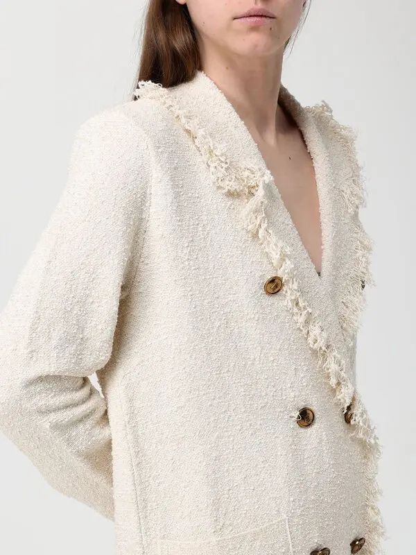 Elisabetta Franchi Double-breasted Bouclé Knit Blazer With Fringes