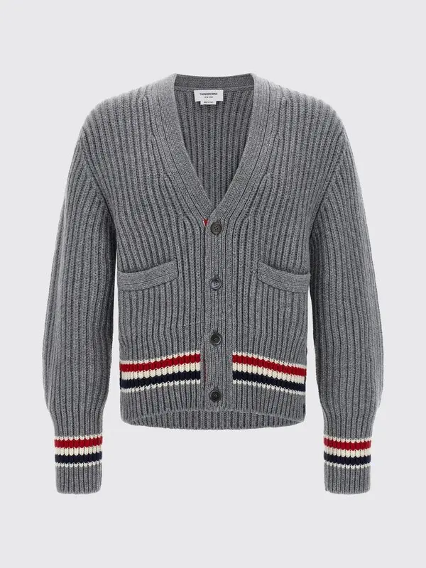 Thom Browne Ribbed Cardigan With Striped Accents