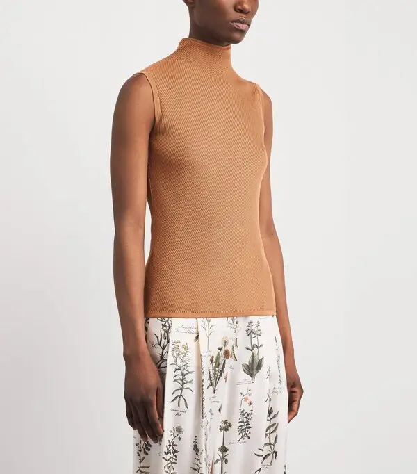 Colombo Silk High-neck Knit Top - Brown