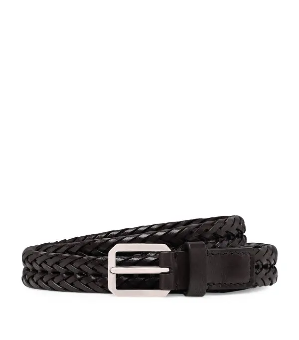 TOM FORD Calf Leather Woven Belt - Brown