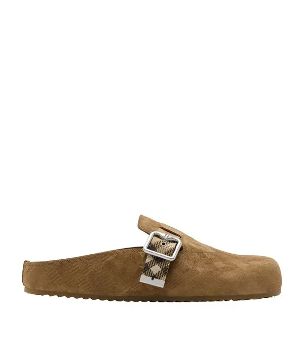 Burberry Suede Check-trim Urchin Clogs - Brown