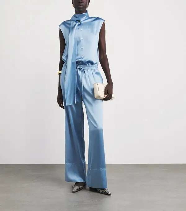 LAURA PITHARAS Silk Drawstring Trousers - Blue