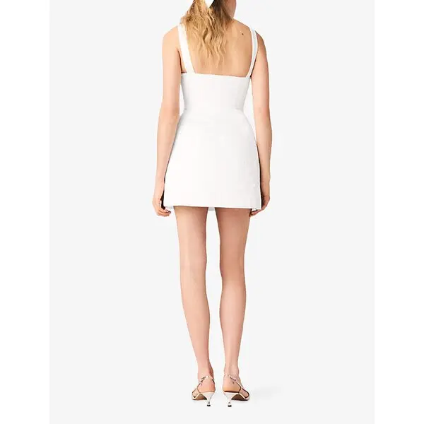 Maje Square-neck Flared-skirt Mini Dress - White