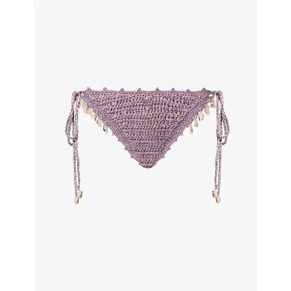 JADED LONDON Crystal-embellished Crochet Bikini Bottoms - Multi