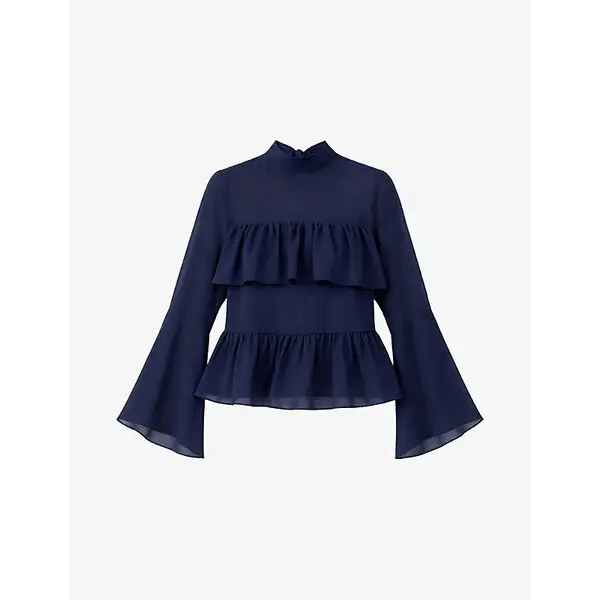 RO&ZO Frill-trim Long-sleeve Chiffon Blouse