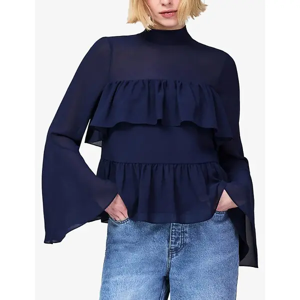 RO&ZO Frill-trim Long-sleeve Chiffon Blouse