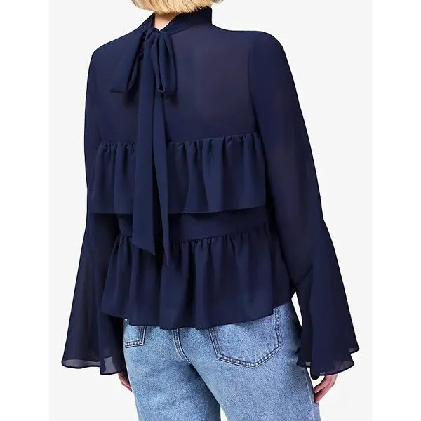 RO&ZO Frill-trim Long-sleeve Chiffon Blouse