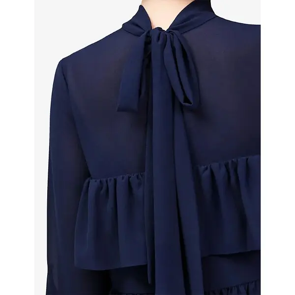 RO&ZO Frill-trim Long-sleeve Chiffon Blouse