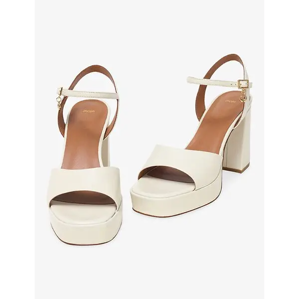 Maje Platform Heeled Leather Sandals - Ecru