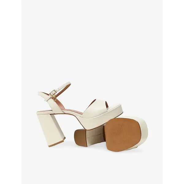 Maje Platform Heeled Leather Sandals - Ecru
