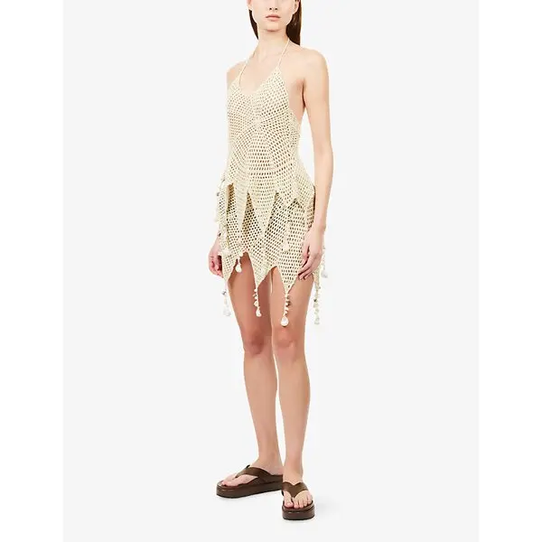 JADED LONDON Halterneck Shell-trim Crochet Top