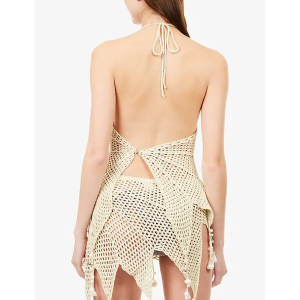 JADED LONDON Halterneck Shell-trim Crochet Top