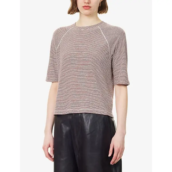 ME+EM Pinstripe Raglan-sleeve Cotton-blend T-shirt - Cinnamon Brown/light