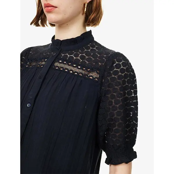 ME+EM Lace-panel Ruffled Cotton Top
