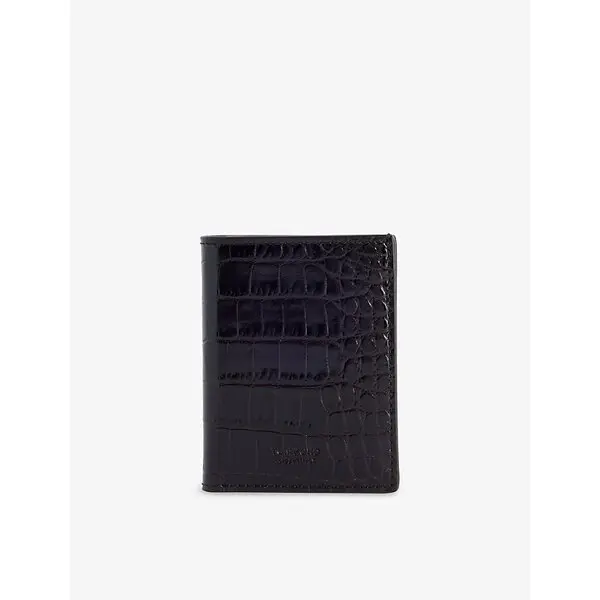 TOM FORD Croc-embossed Bi-fold Leather Card Holder - Espresso