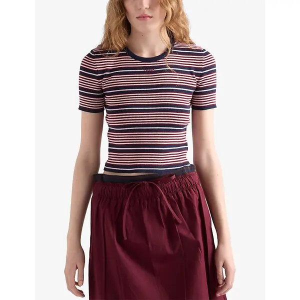 Prada Striped Cotton T-shirt - Blue