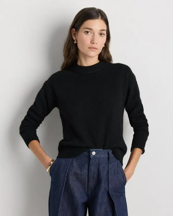 Quince 100% Yak Wool Diamond Stitch Crewneck Sweater - Black