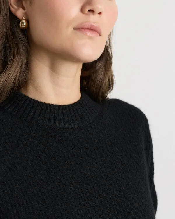 Quince 100% Yak Wool Diamond Stitch Crewneck Sweater - Black