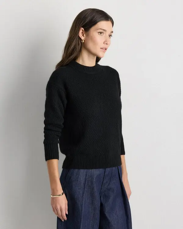 Quince 100% Yak Wool Diamond Stitch Crewneck Sweater - Black
