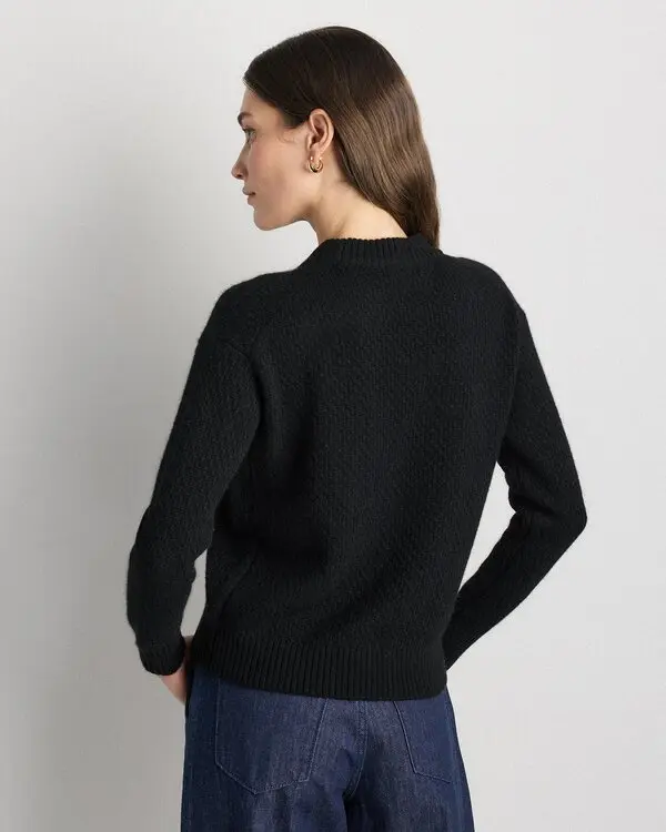 Quince 100% Yak Wool Diamond Stitch Crewneck Sweater - Black