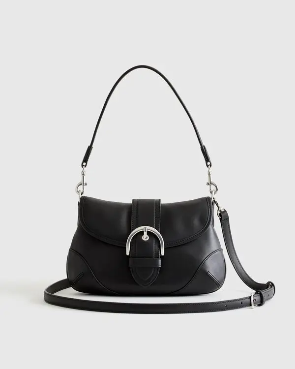 Quince Italian Leather Buckle Detail Shoulder Bag - Black