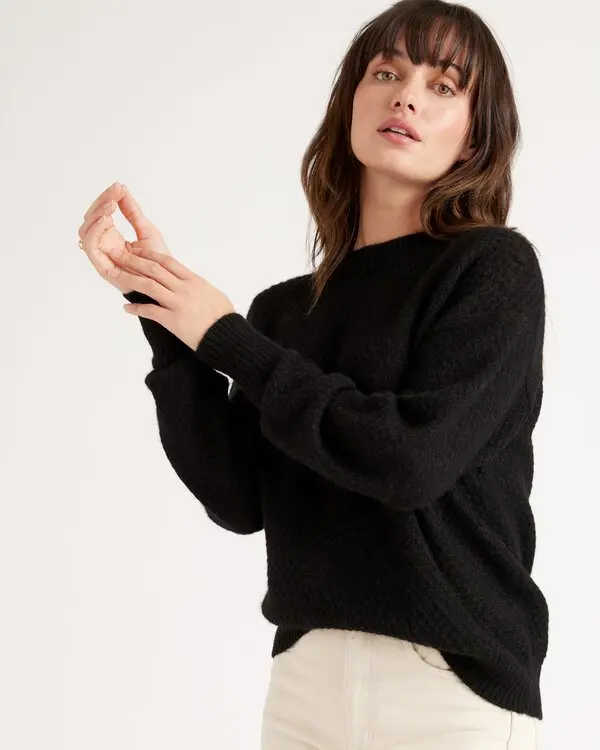 Quince Baby Alpaca-wool Diamond Stitch Crew Neck Sweater - Black
