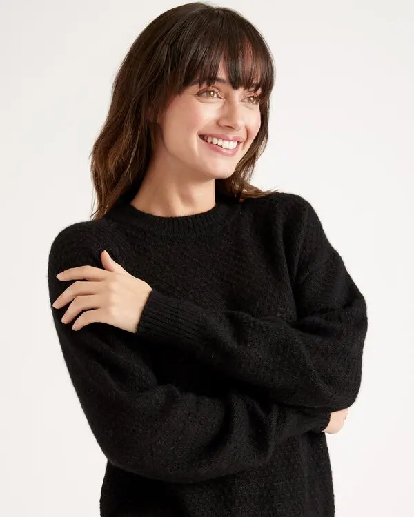 Quince Baby Alpaca-wool Diamond Stitch Crew Neck Sweater - Black