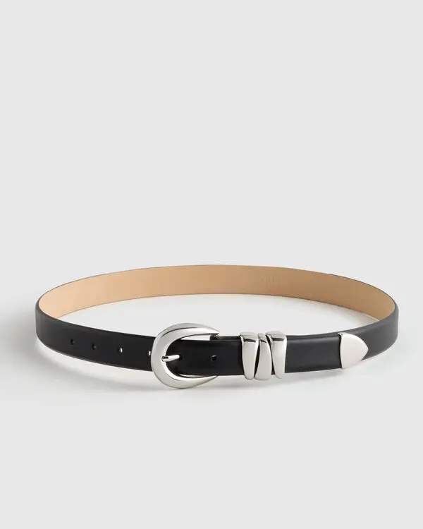 Quince Elissa Triple Keeper Leather Belt - Black/silver