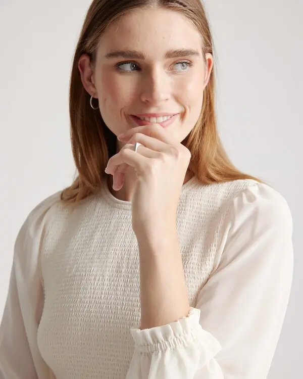 Quince Chiffon Cropped Smocked Blouse With Sheer Sleeves