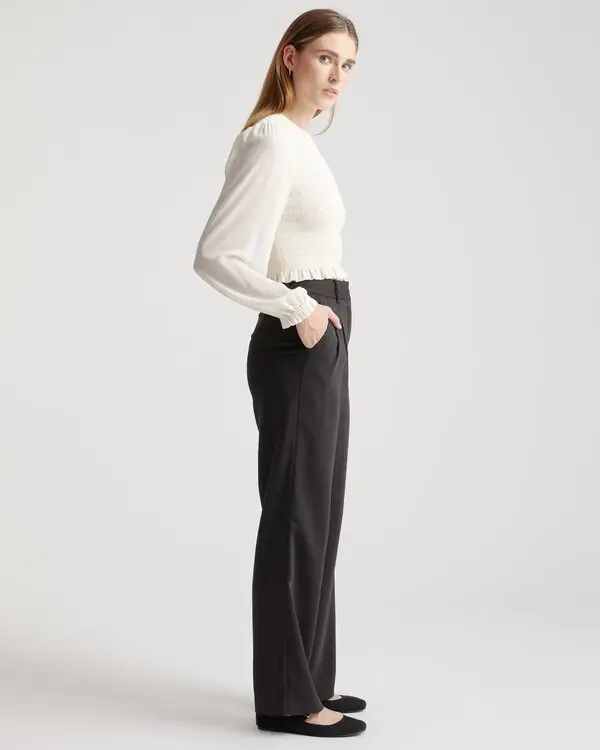Quince Chiffon Cropped Smocked Blouse With Sheer Sleeves